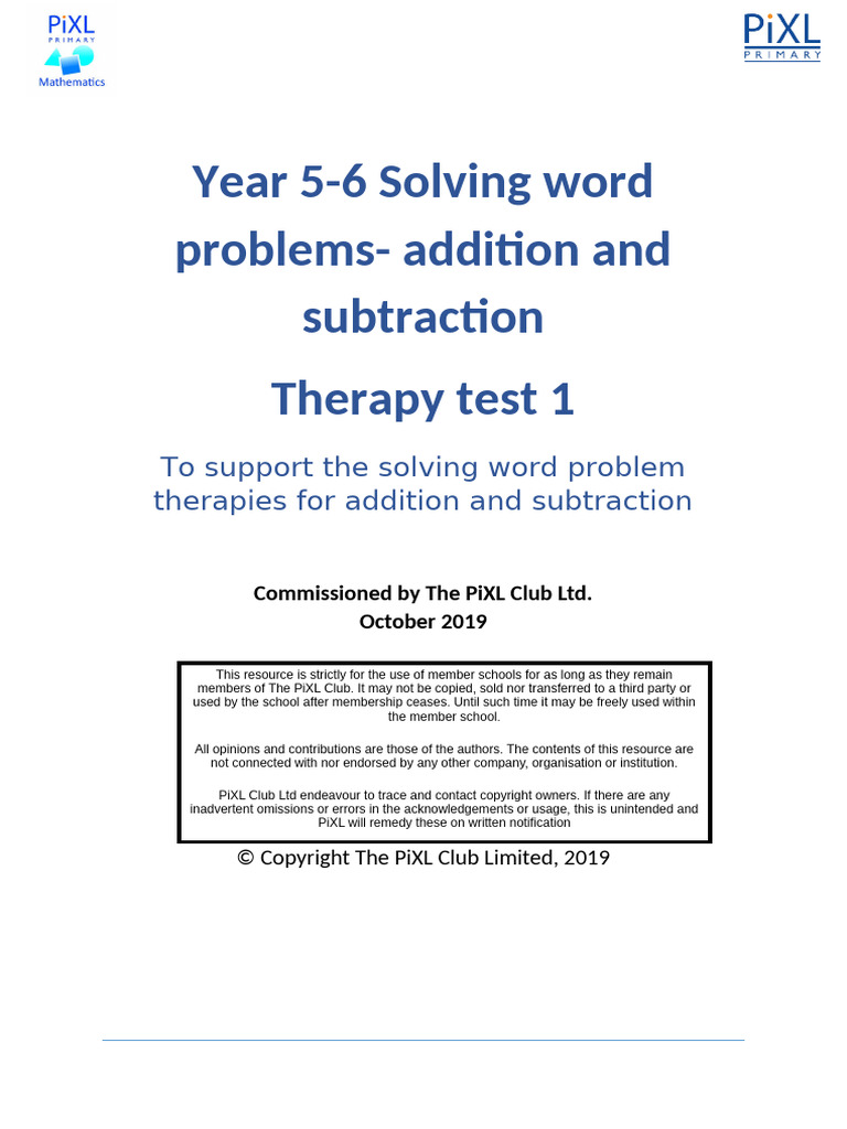 Y5 6 Solving Word Problems Addition and Subtraction Therapy Test 1 1 | PDF