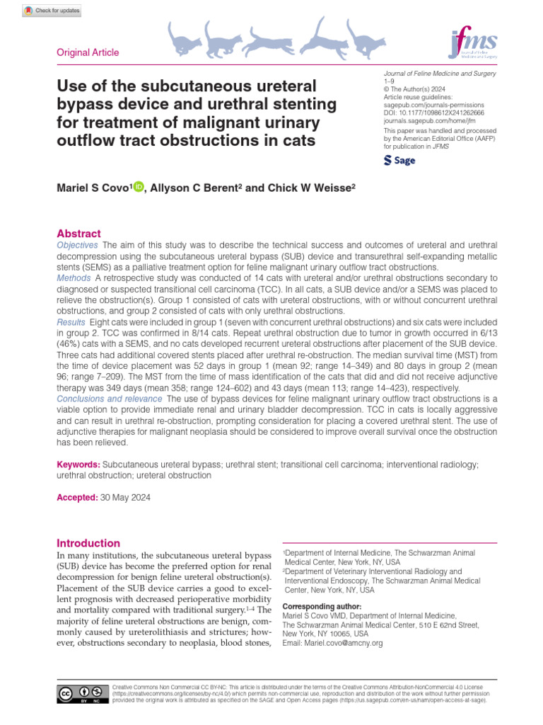 Covo Et Al 2024 Use of the Subcutaneous Ureteral Bypass Device and ...