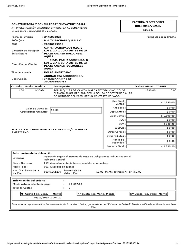 FACT. E001-005 | PDF | Factura | Finanzas personales