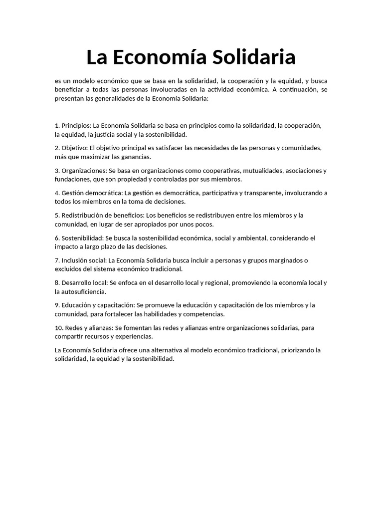 La Economía Solidaria Es Un Modelo Económico Que Se Basa en La ...