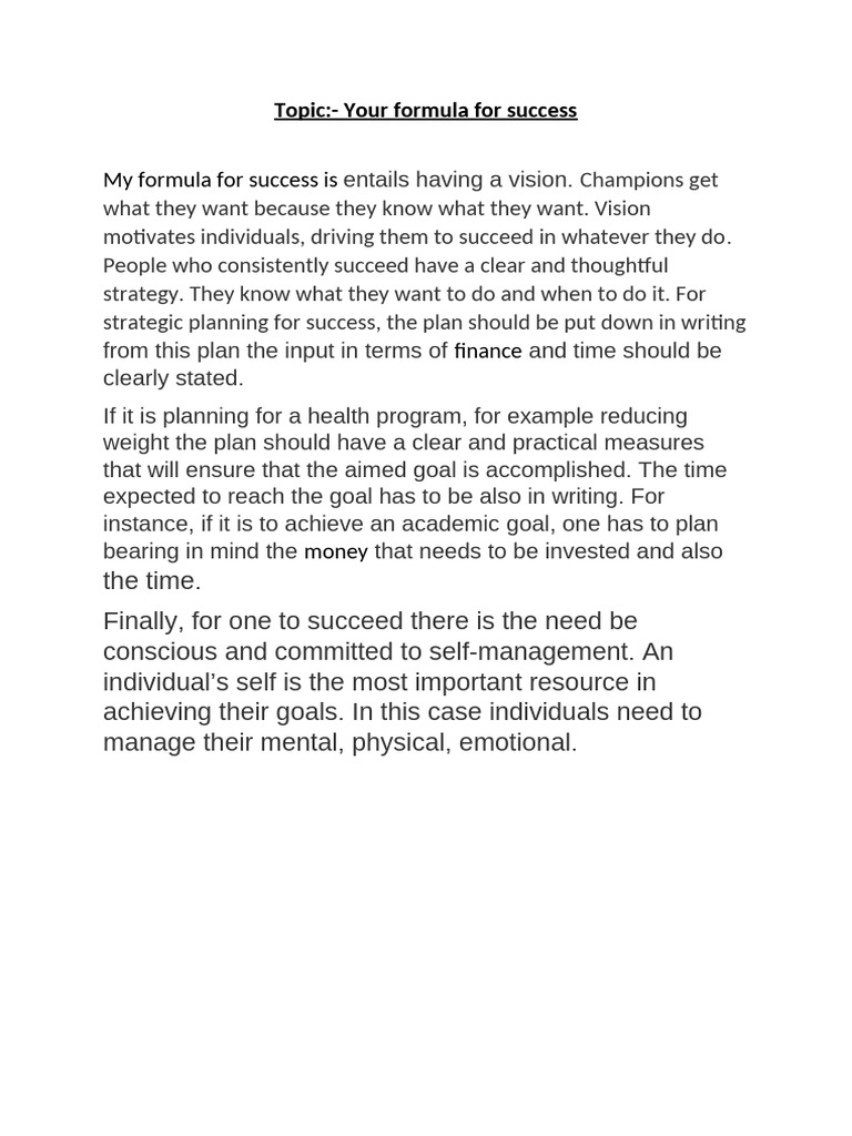 Success Formula: Vision & Strategy | PDF