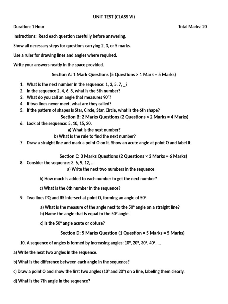 Class Vi Unit Test | PDF