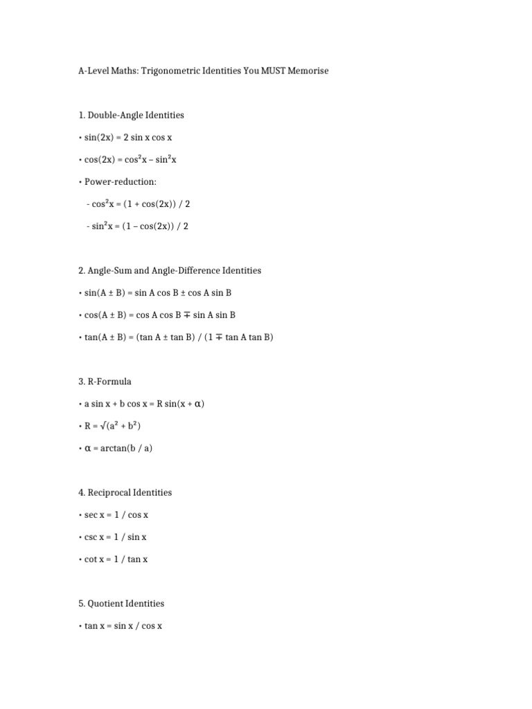 A Level Trig Identities | PDF