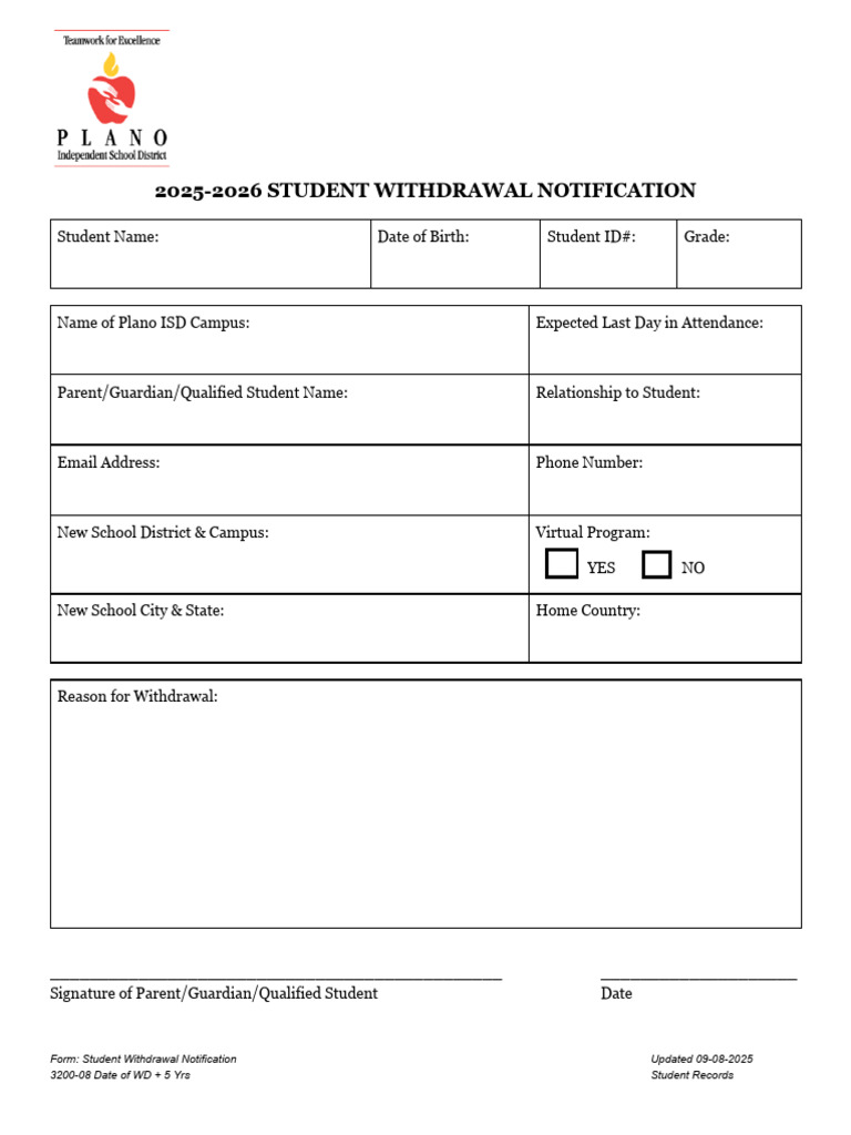 Student Withdrawal Notification | PDF