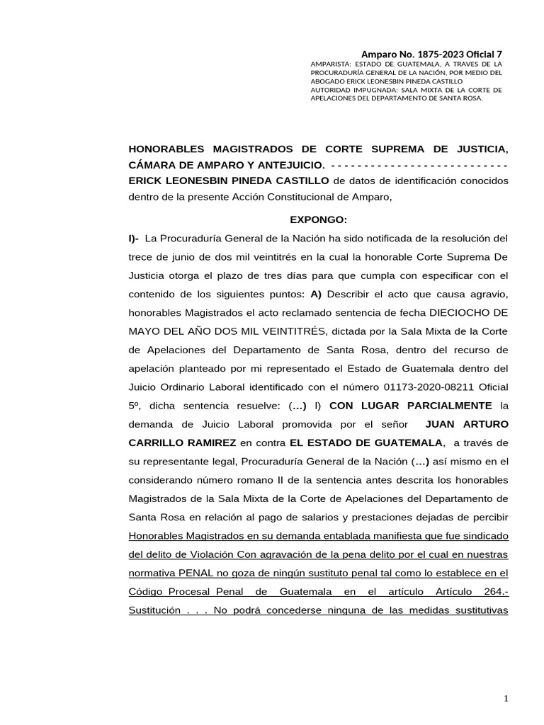 AMPARO 1875-2023 - descripción acto que causa agravio | PDF | Violación ...