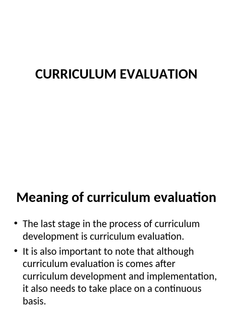 Curriculum Evaluation: Key Concepts & Models | PDF | Curriculum ...