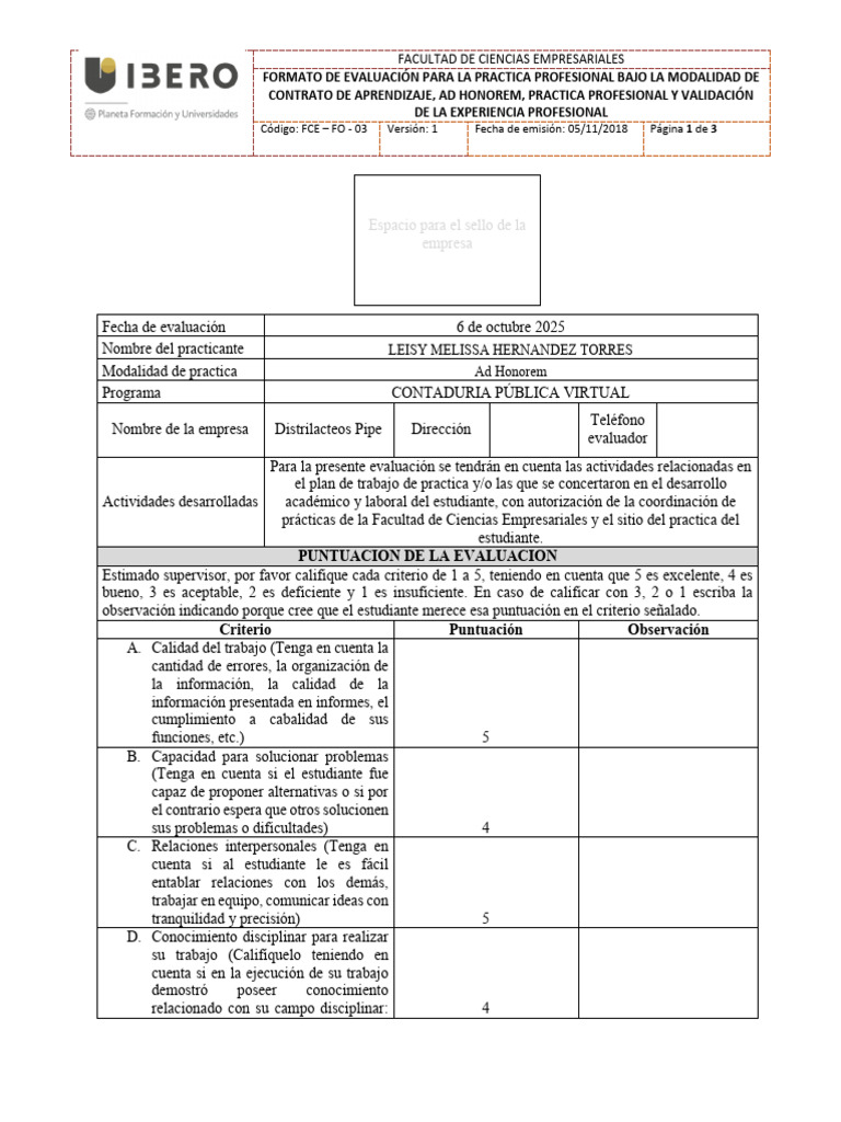 Evaluación de Práctica Profesional 2025 | PDF | Evaluación | Cognición