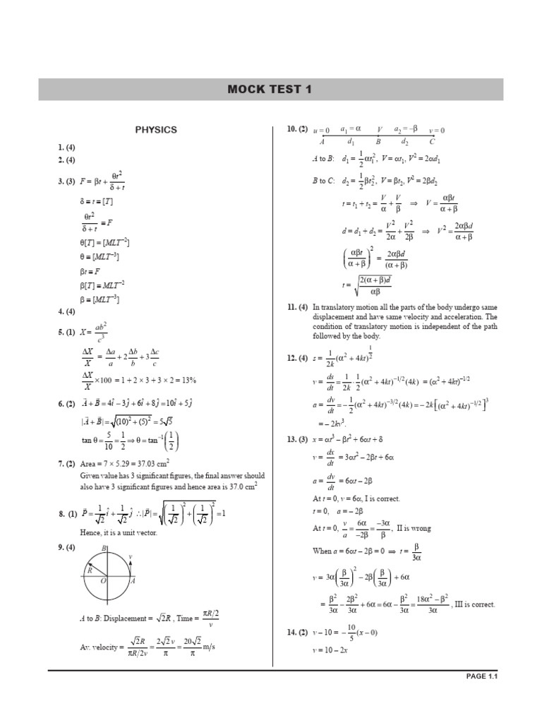 Physics Mock Test Solutions | PDF | Mole (Unit) | Chemistry