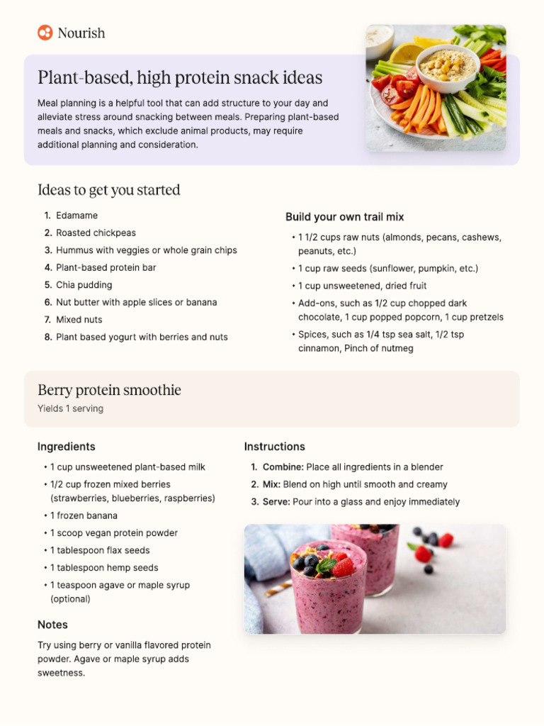 Upload - Plant Based Snack Ideas Patient Handout | PDF | Berry | Foods