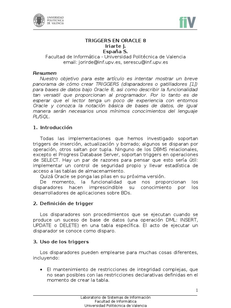Triggers | PDF | Tabla (base de datos) | Oracle Corporation