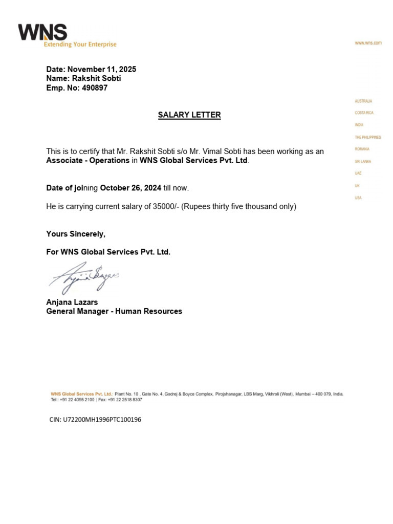 Letterhead Wns Rakshit Sobti | PDF