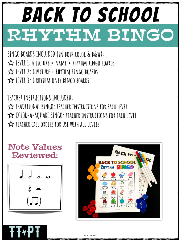 BacktoSchoolRhythmBingoMusicBingoGameforBeginnersNoteValues-1 | PDF
