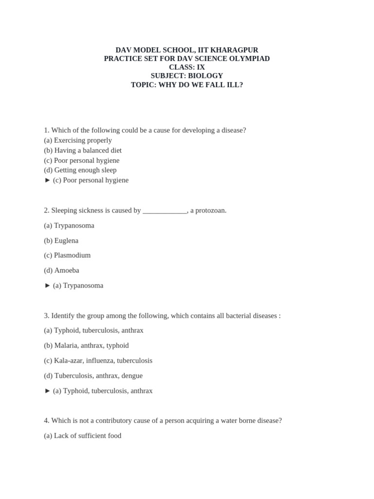 DAV Class IX Biology Olympiad Practice | PDF | Virus | Infection