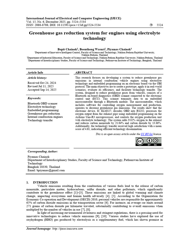 Greenhouse Gas Reduction System for Engi (1) | PDF | Exhaust Gas | Engines