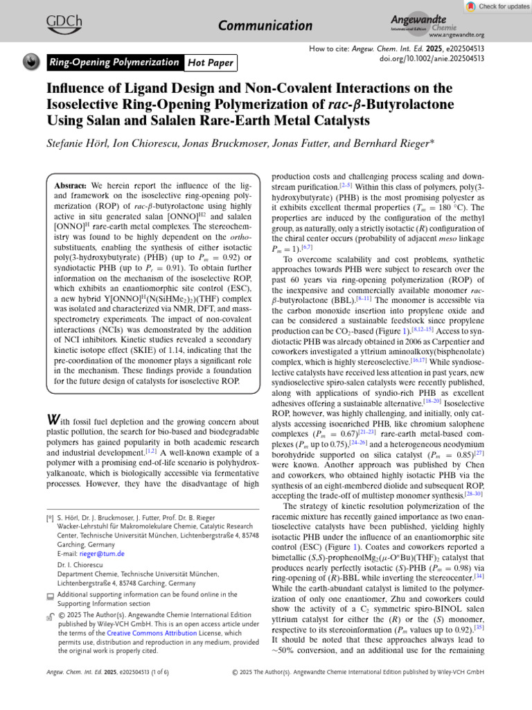Angew Chem Int Ed - 2025 - Hörl - Influence of Ligand Design and Non ...