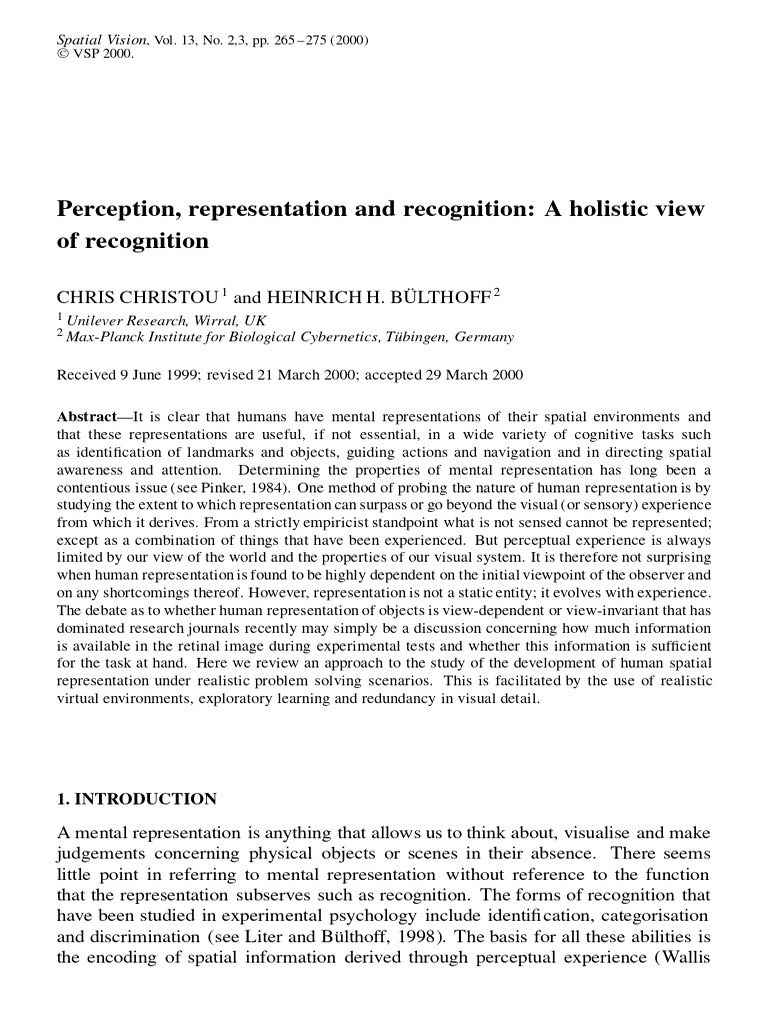2000 Perception, Representation and Recognition a Holistic View of ...