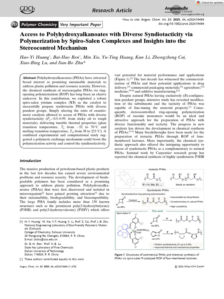 Angew Chem Int Ed 2024 Huang Access to Polyhydroxyalkanoates With ...