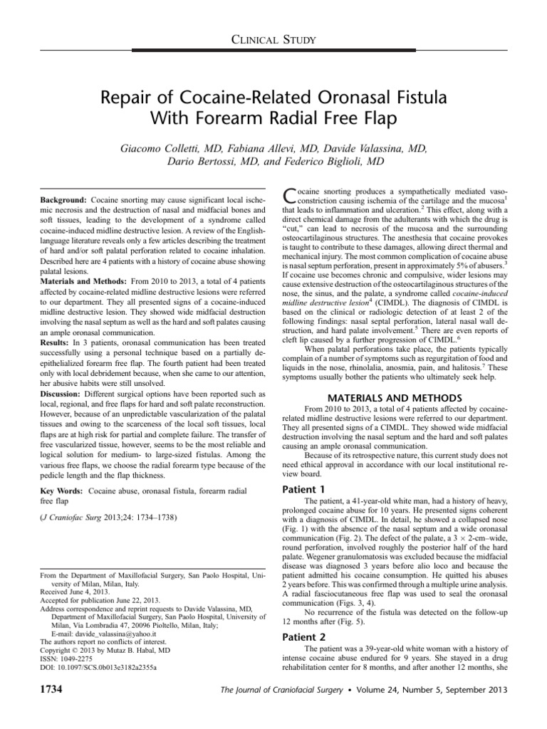 Cocaine-Induced Oronasal Fistula Repair | PDF | Human Nose | Medical ...