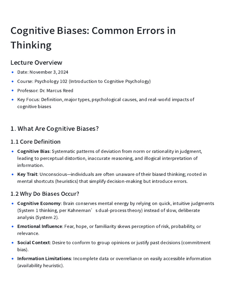 Cognitive Biases: Common Errors in Thinking | PDF | Heuristic ...