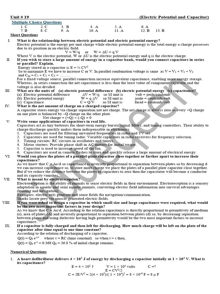 Electric Potential and Capacitor Quiz | PDF | Capacitor | Capacitance