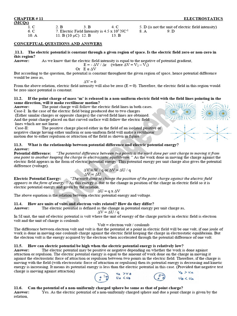 Unit # 11 (Electrostatics) XII-Physics-2 | PDF | Capacitance | Electric ...
