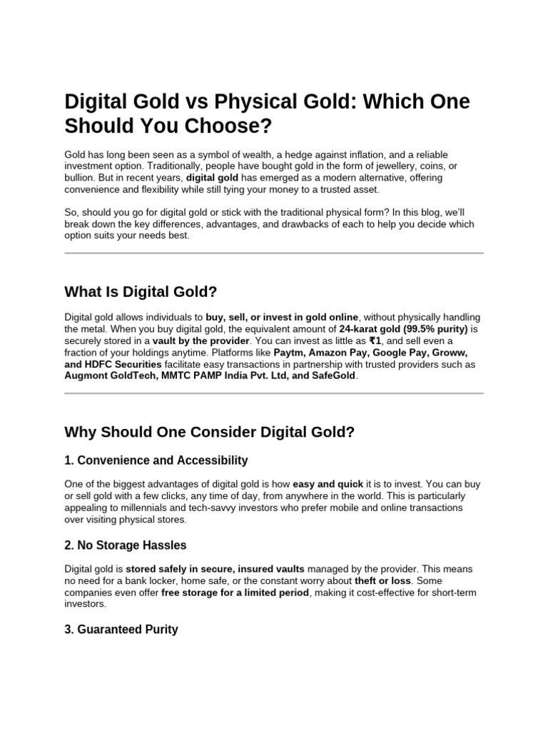 Digital vs Physical Gold: Investment Guide | PDF | Investing | Gold