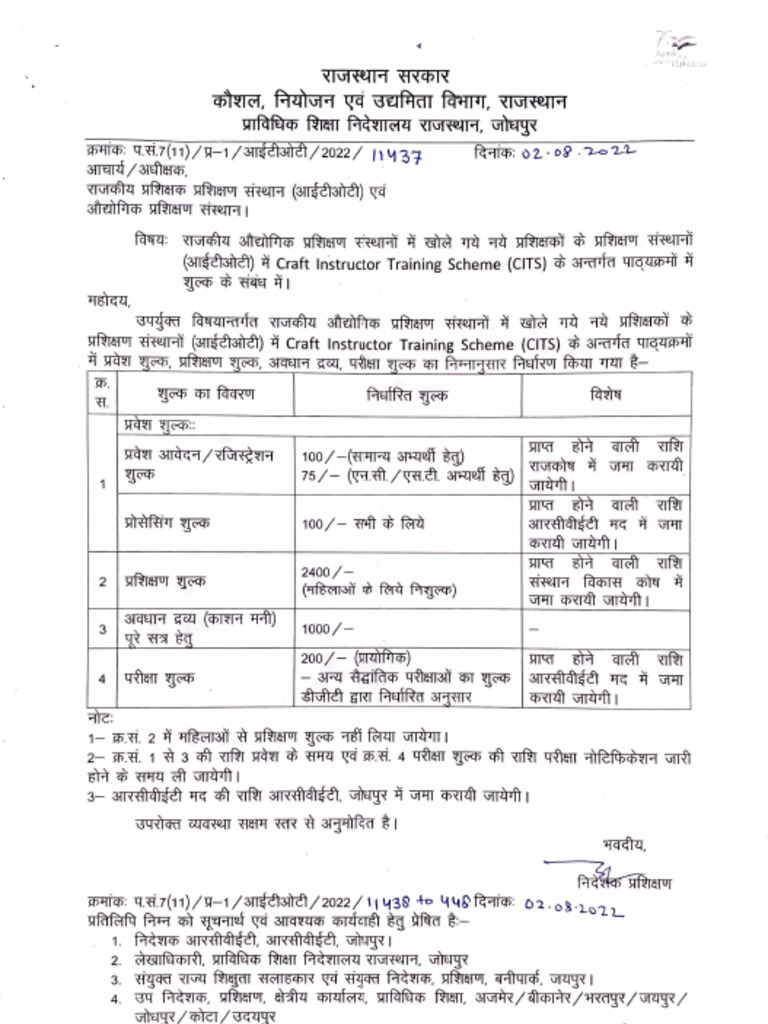 IToT CITS Fee Structure | PDF