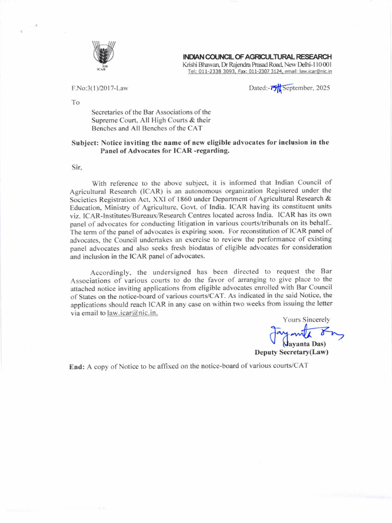 Notice Inviting the Name of New Eligible Advocates for Inclusion in the ...