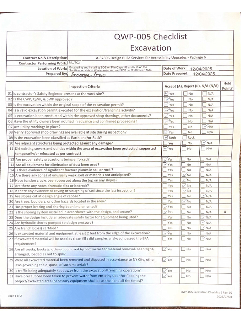 QWP Excavation Checklist | PDF