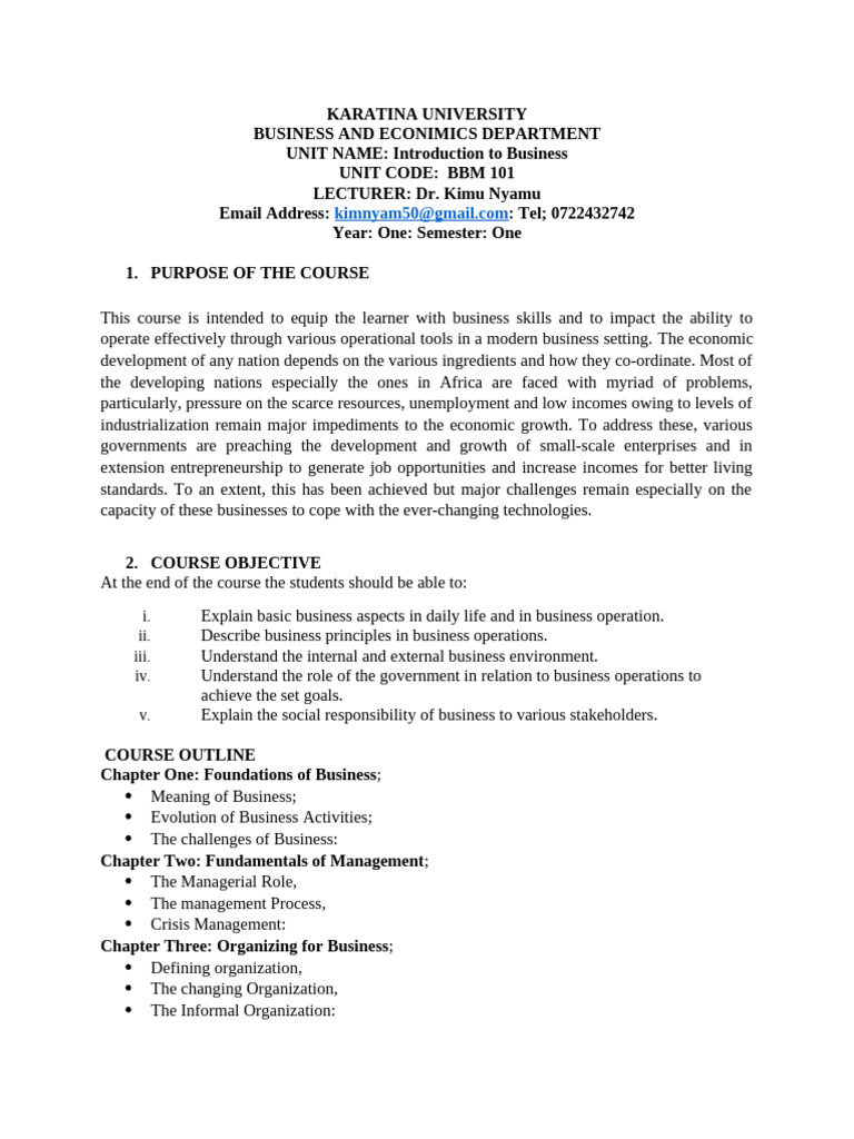 Introduction to Business Course Overview | PDF | Crisis Management ...