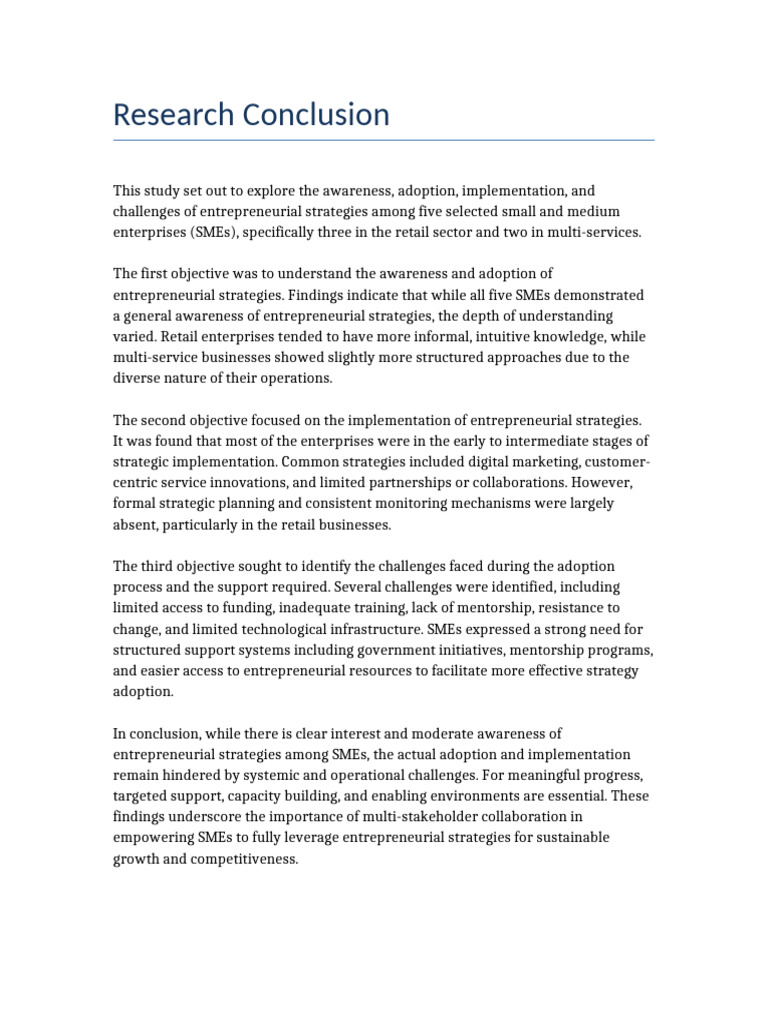 Research Conclusion SME Entrepreneurial Strategies | PDF