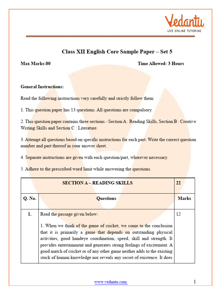 Class XII English Core Sample Paper | PDF | Happiness | Well Being