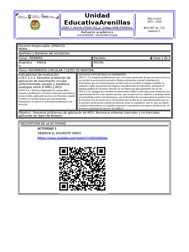 FiChA_Seguimiento_ AcTiVidAd_estudiantil 1ro B AGRO 3TRIMESTRE | PDF | Las leyes del movimiento ...