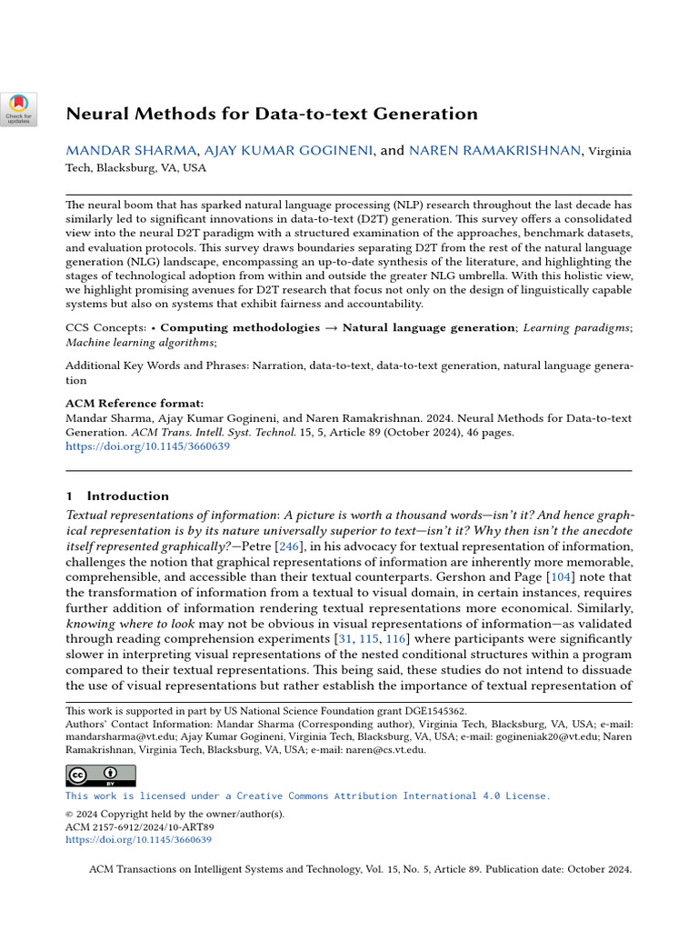 Neural Methods for Data-To-text Generation | PDF | Loss Function | Data