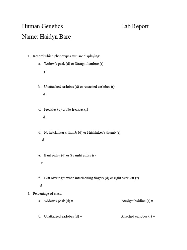Human Genetics Lab Report Analysis | PDF | Dominance (Genetics) | Genotype