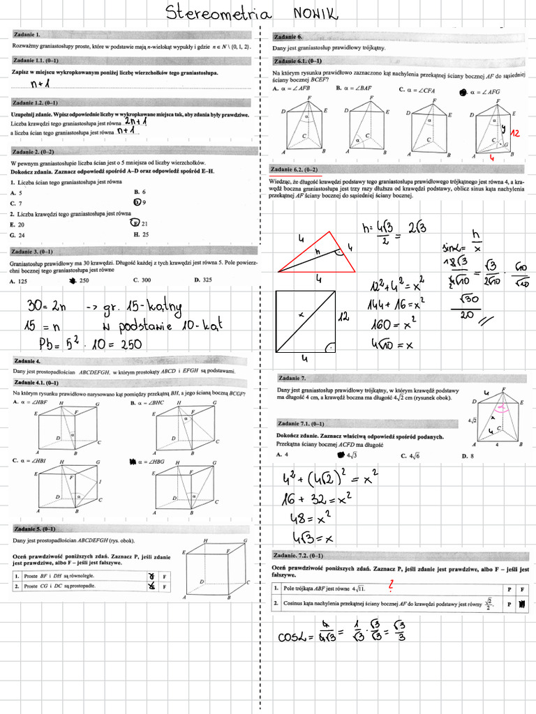 Stereometry Calculations and Formulas | PDF