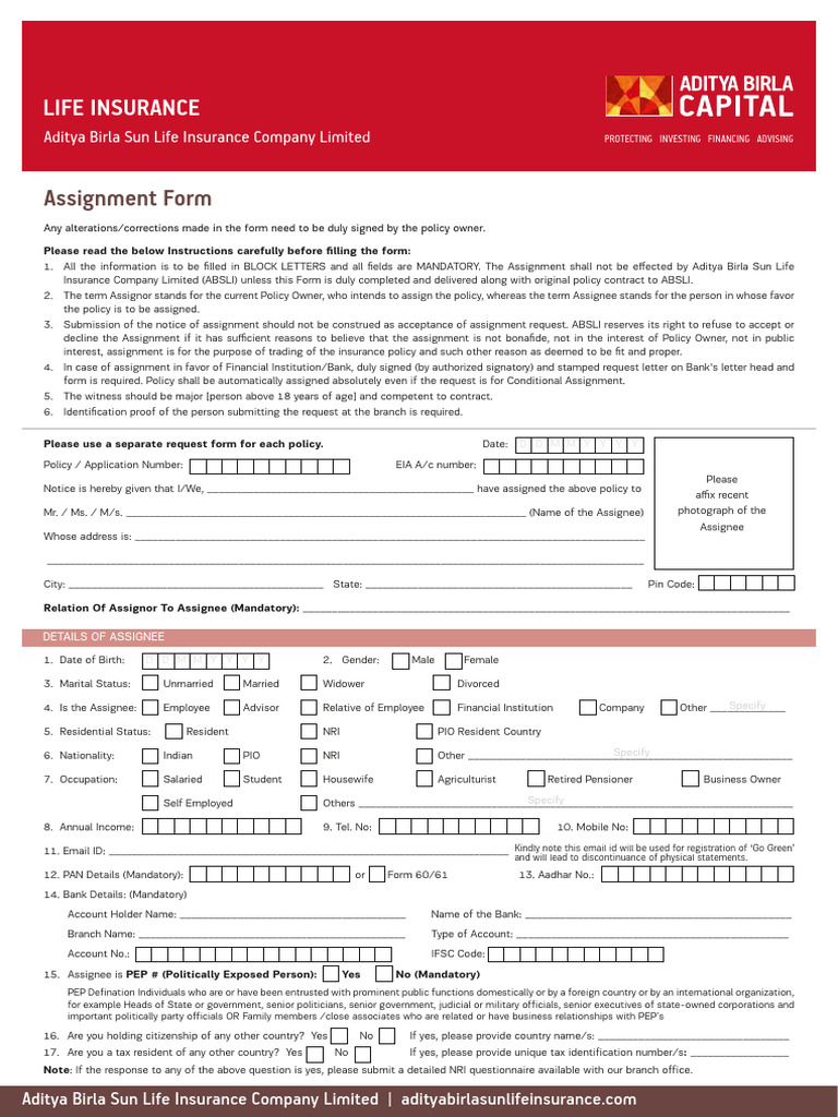 Form of Assignment | PDF | Assignment (Law) | Insurance