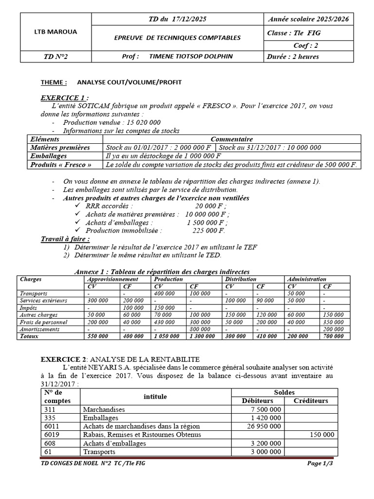 Analyse Coût/Volume/Profit 2017 | PDF | Inventaire | Les sociétés