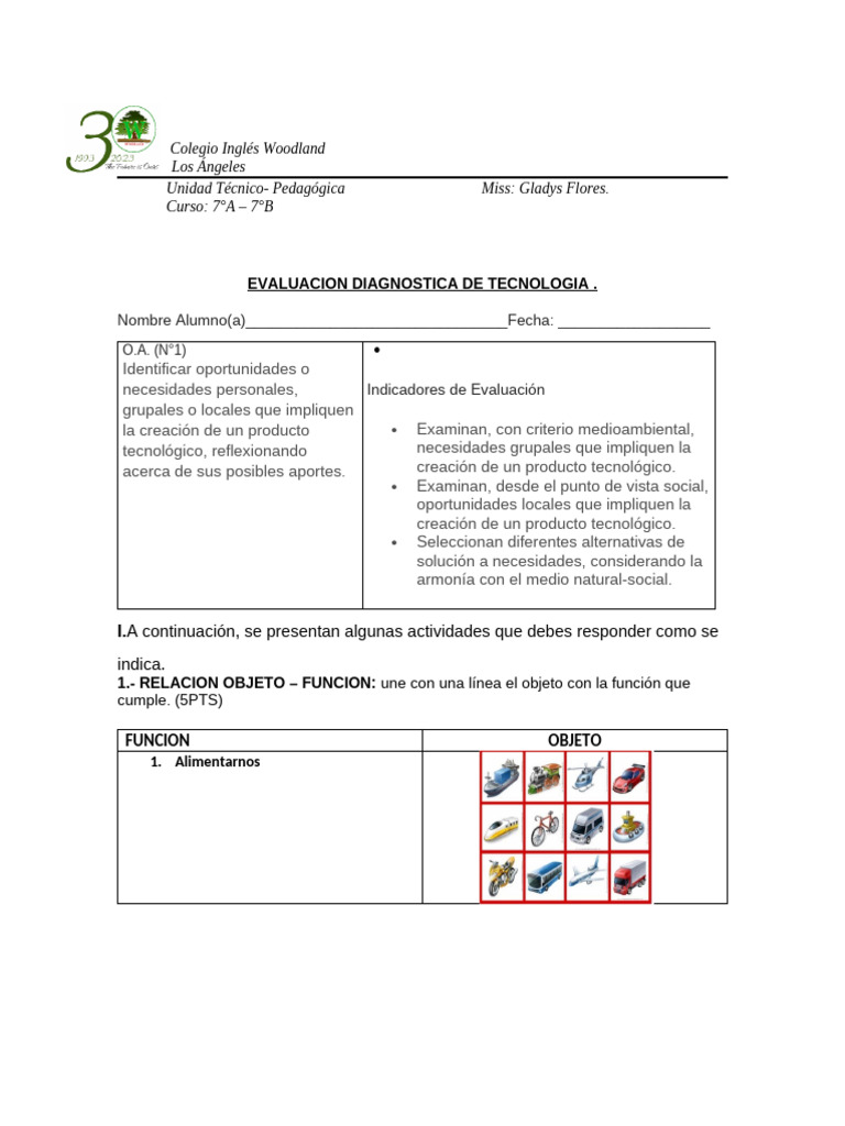 Evaluacion Diagnostica de Tecnololgia ( Septimo a y b) | PDF