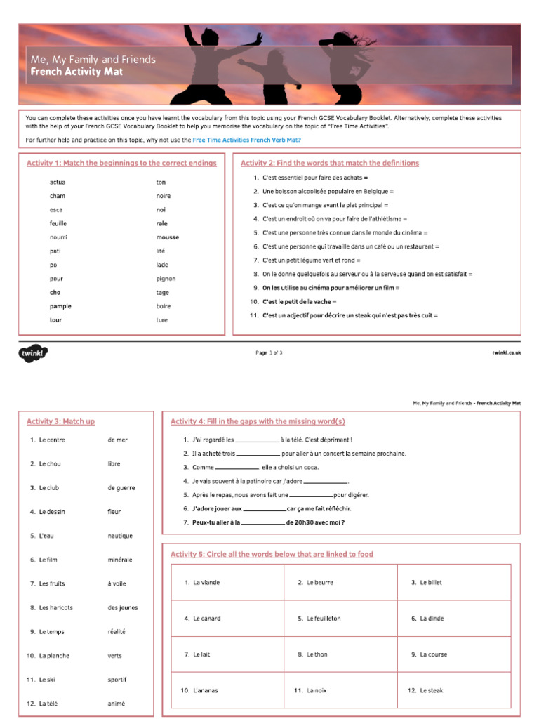 T4 FR 048 Free Time Activities French Activity Mat | PDF