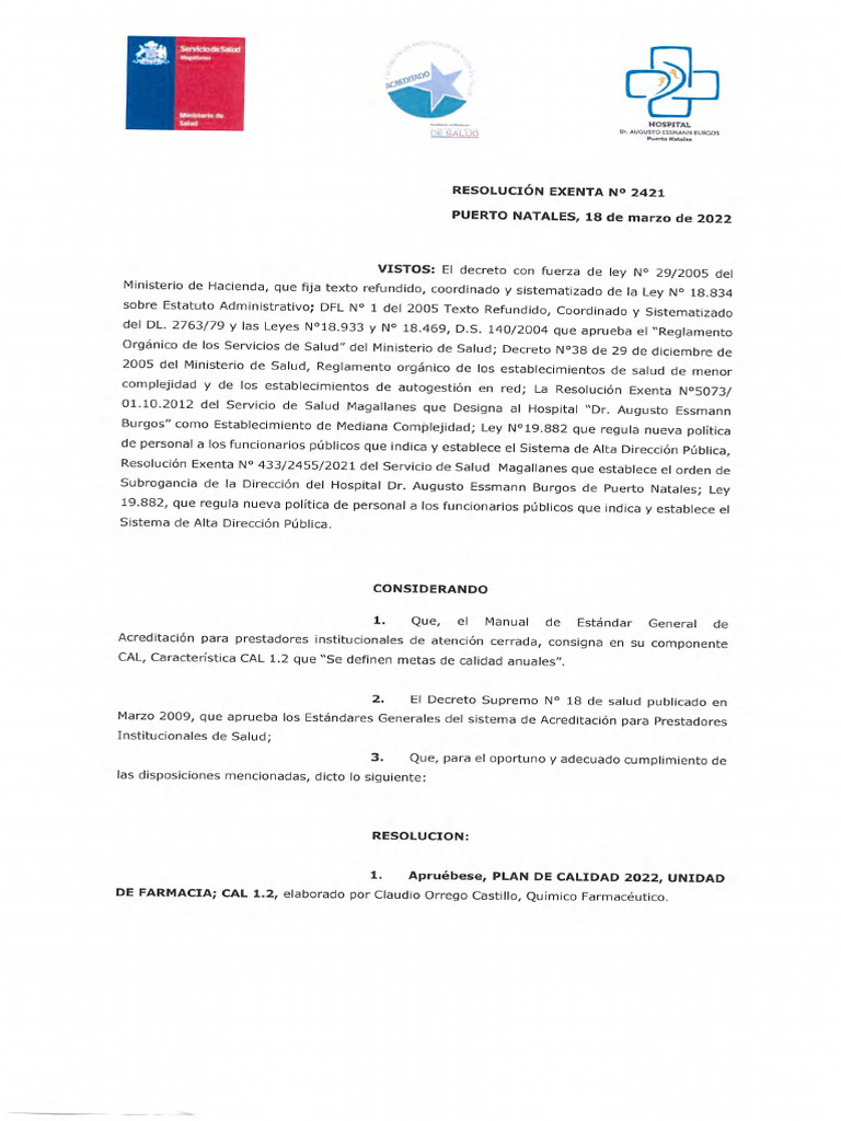 RES-N°-2421-18.03.22-METAS-DE-CALIDAD-2022-UNIDAD-DE-FARMACIA.-1 | PDF