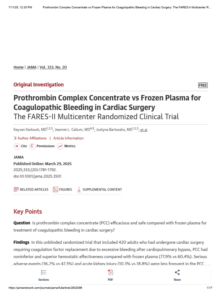 2025 Prothrombin Complex Concentrate vs Frozen Plasma for Coagulopathic ...