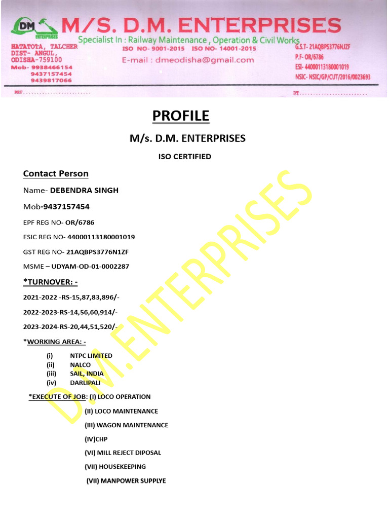 Job Profile of d.m.enterprises With Letterhead | PDF | Rail Transport ...