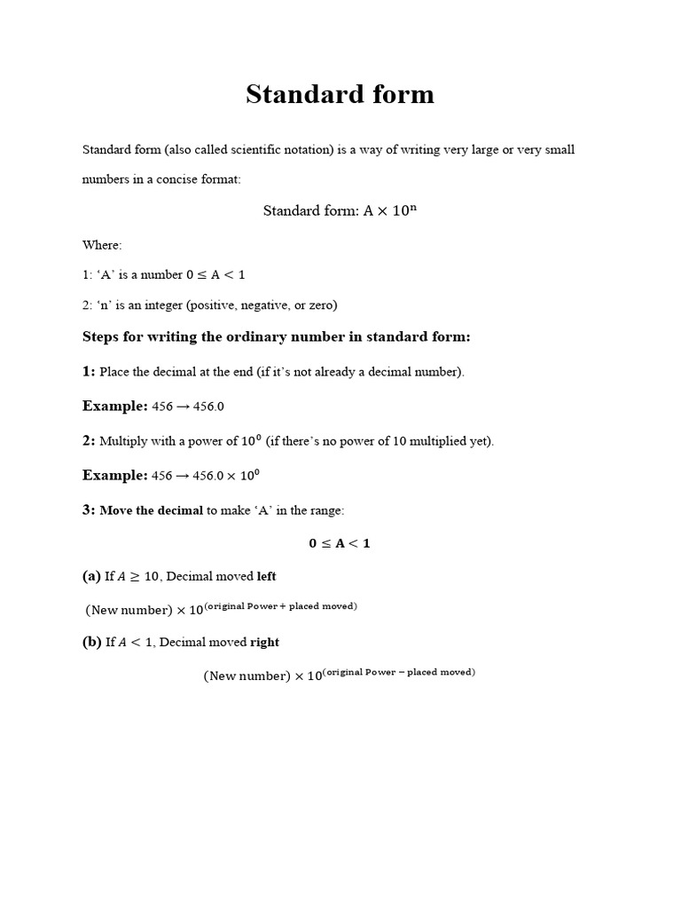 Final Worksheet of Standard Form | PDF | Notation