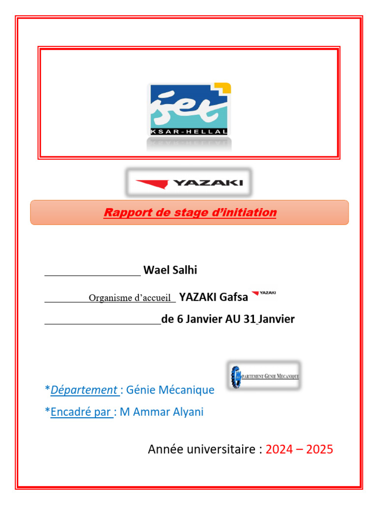 Rapport de stage chez YAZAKI Gafsa | PDF | Soudage | Construction