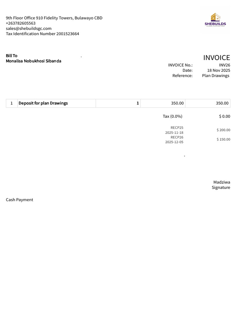 Invoice for Plan Drawings - INV26 | PDF