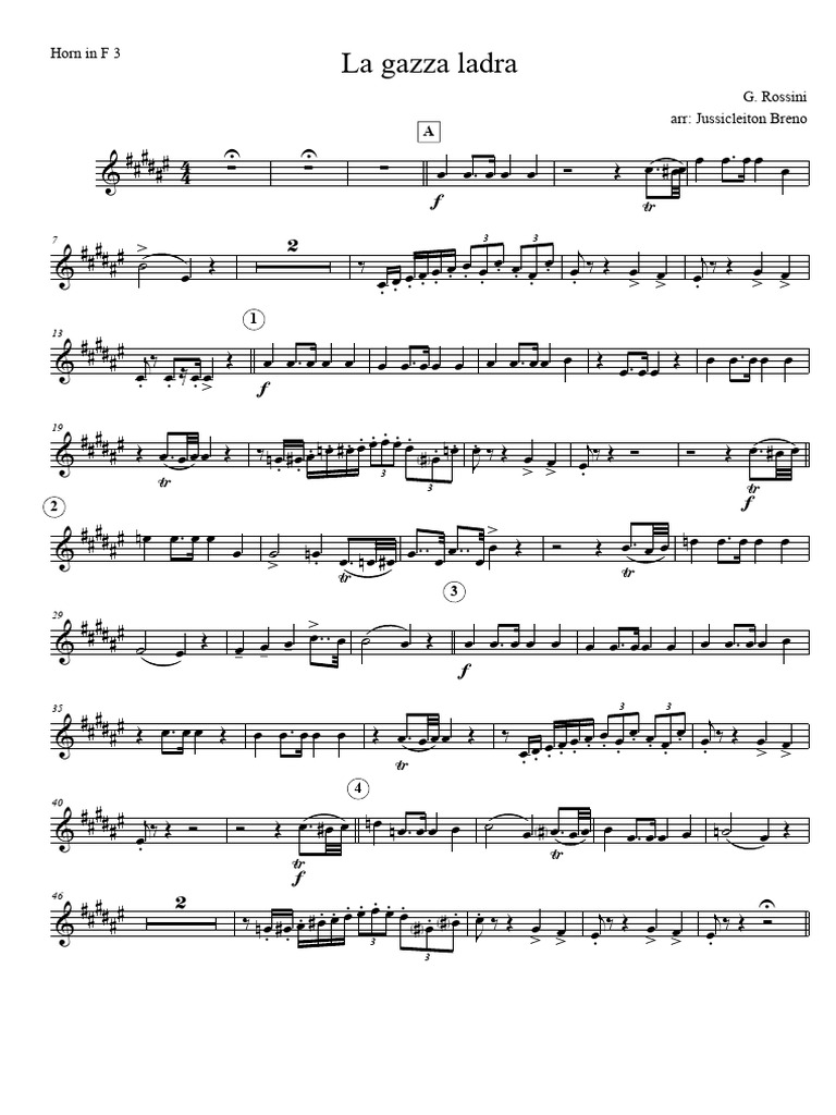 La gazza ladra - Horn in F 3 - quarteto de trompas | PDF | Ópera ...