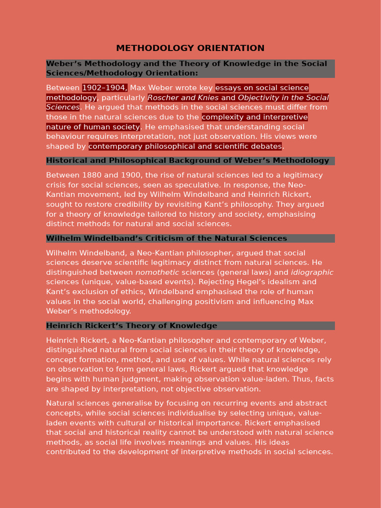 Weber Methodology Orientation | PDF | Science | Max Weber