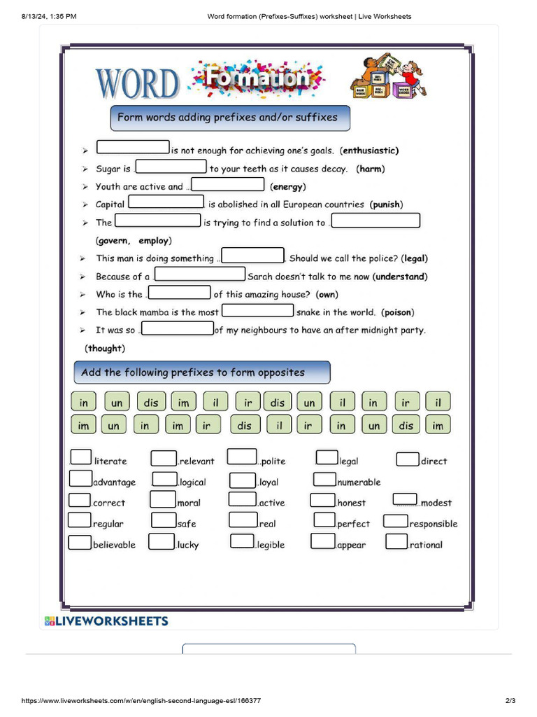 Word Formation Worksheet: Prefixes & Suffixes | PDF