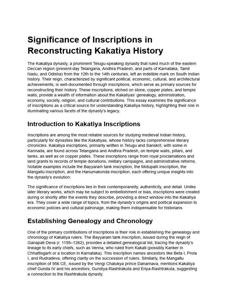 Kakatiya Inscriptions: Historical Insights | PDF